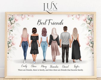 Personalised Group of Friends Print Best Friend Print Birthday Gift ...