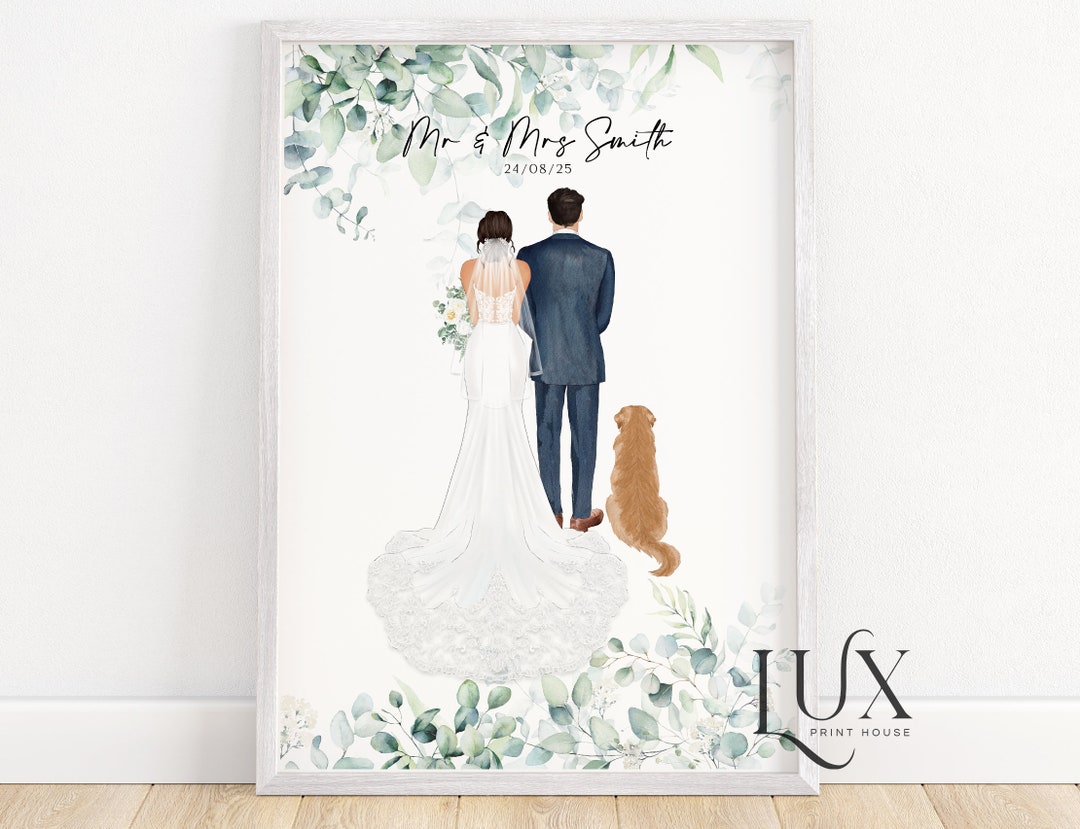 Personalised Wedding Print Dog, Wedding Print Gift, Wedding Gift, Bride ...