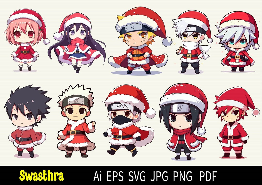 Chibi Anime Christmas SVG Bundle, Japanese Anime Cartoon Svg, Anime ...