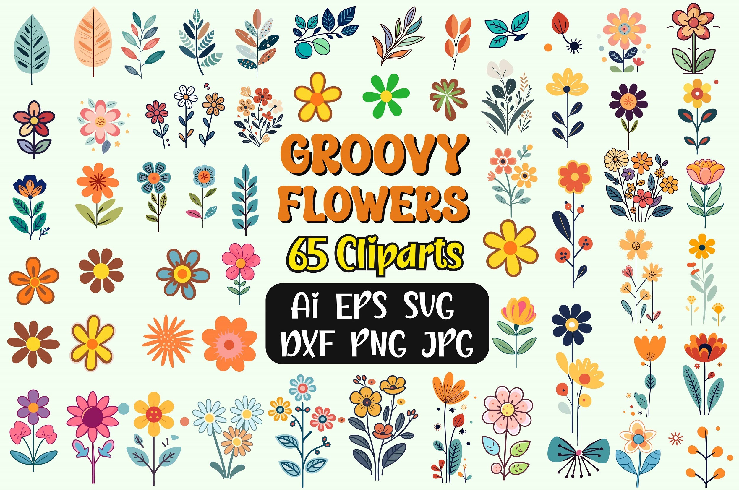 65 Groovy Flowers SVG, Groovy Floral Clipart, Retro Flowers Clipart ...