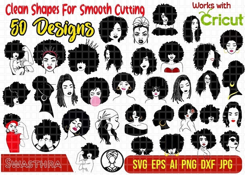 50 Afro Woman SVG, Afro Queen Svg, Afro Girl Svg, Afro Lady Svg, Curly ...