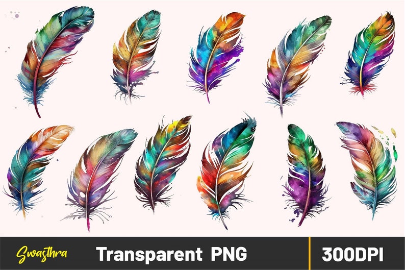 Watercolor Bright Feathers Clipart Feather Art Prints Bird - Etsy