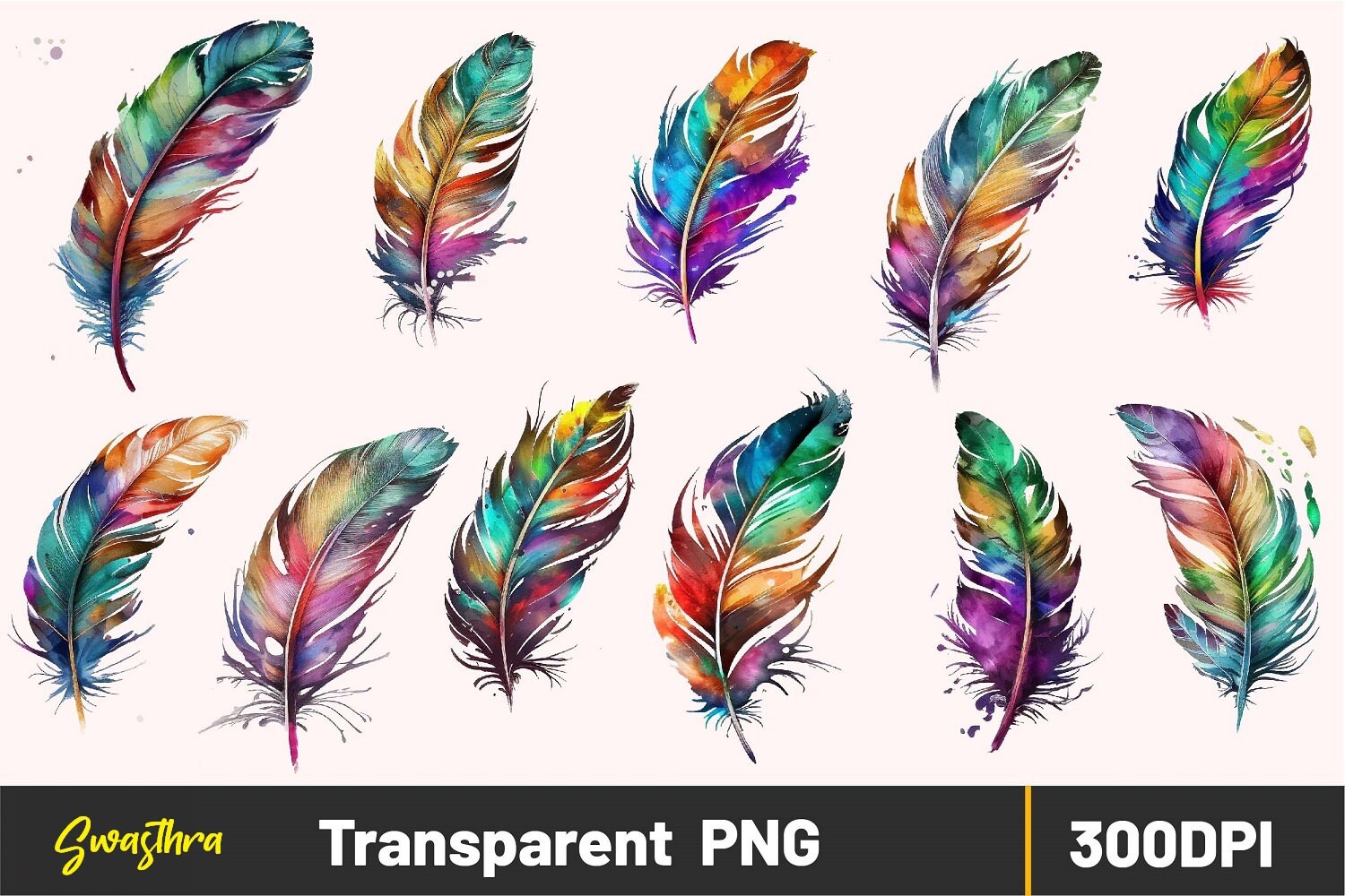 Watercolor Bright Feathers Clipart, Feather Art Prints, Bird Feather ...