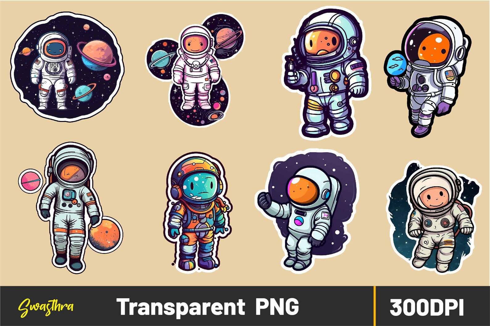 Astronaut & Space Clipart, Astronaut Stickers, Outer Space Clipart Set ...