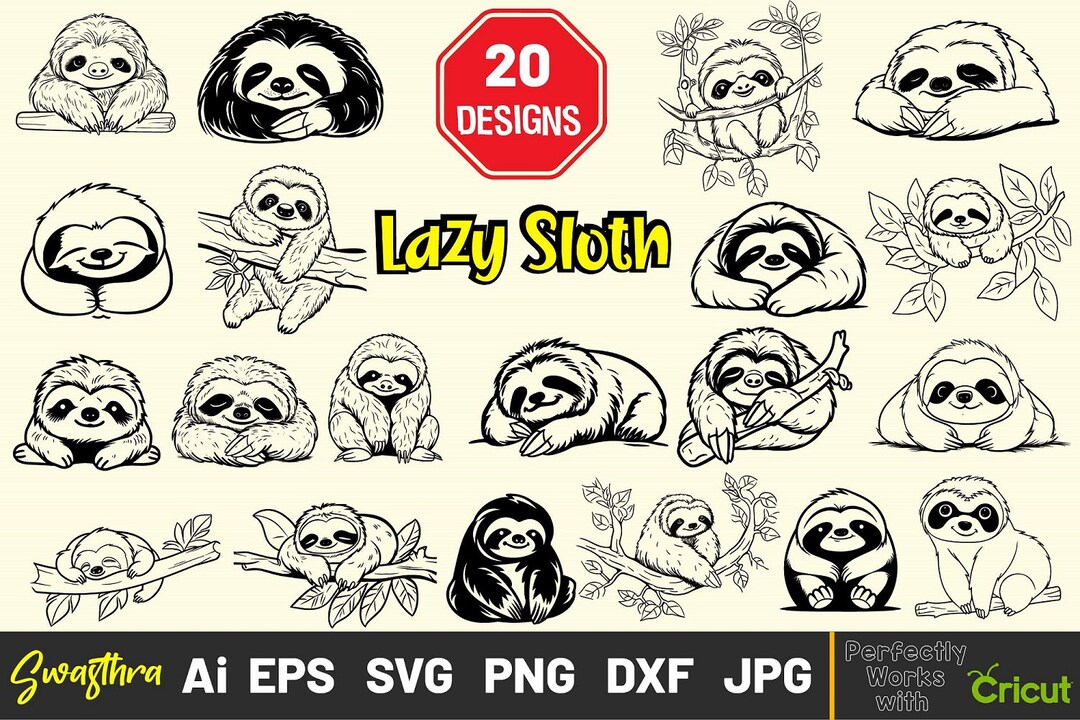Sloth SVG Bundle, Sloth Quotes Svg, Baby Sloth, Lazy Sloth Svg, Sleepy ...