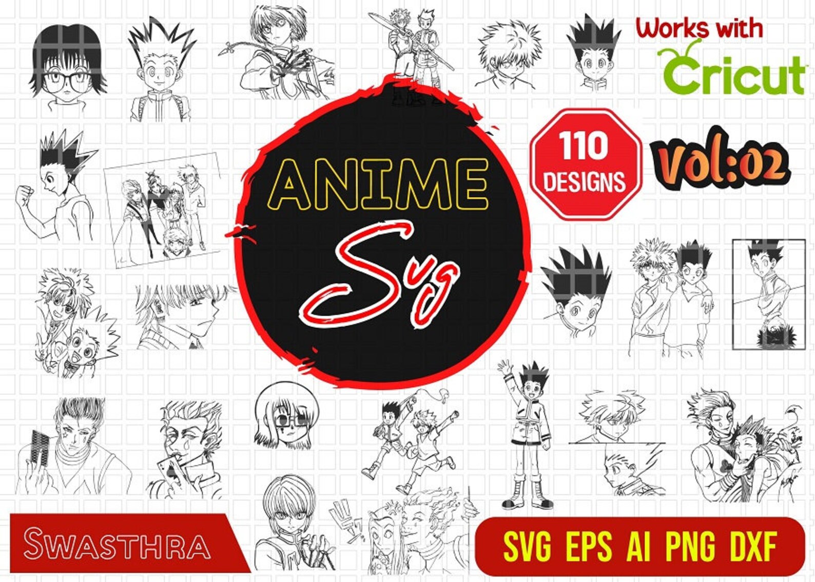 110 Anime SVG Bundle, Anime Pack, Anime Character SVG, Ninja Svg, Chibi ...