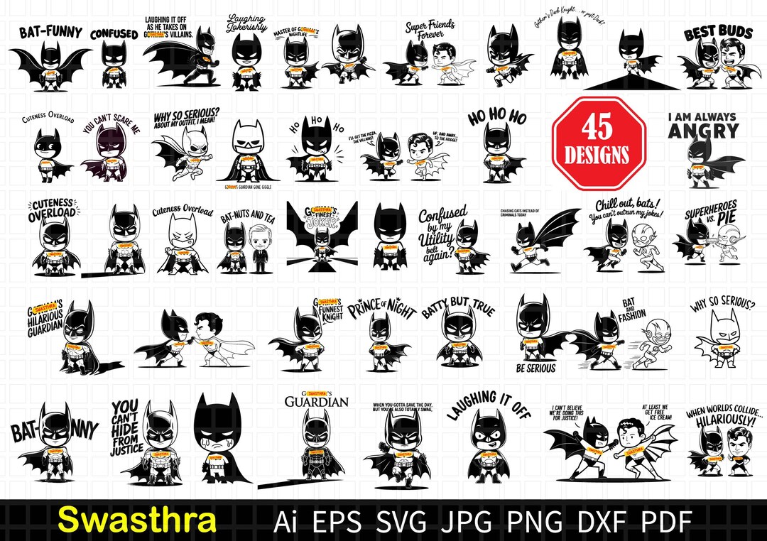 45 Chibi Bat Superhero SVG, Baby Superhero Svg Bundle, Cute Superheroes ...