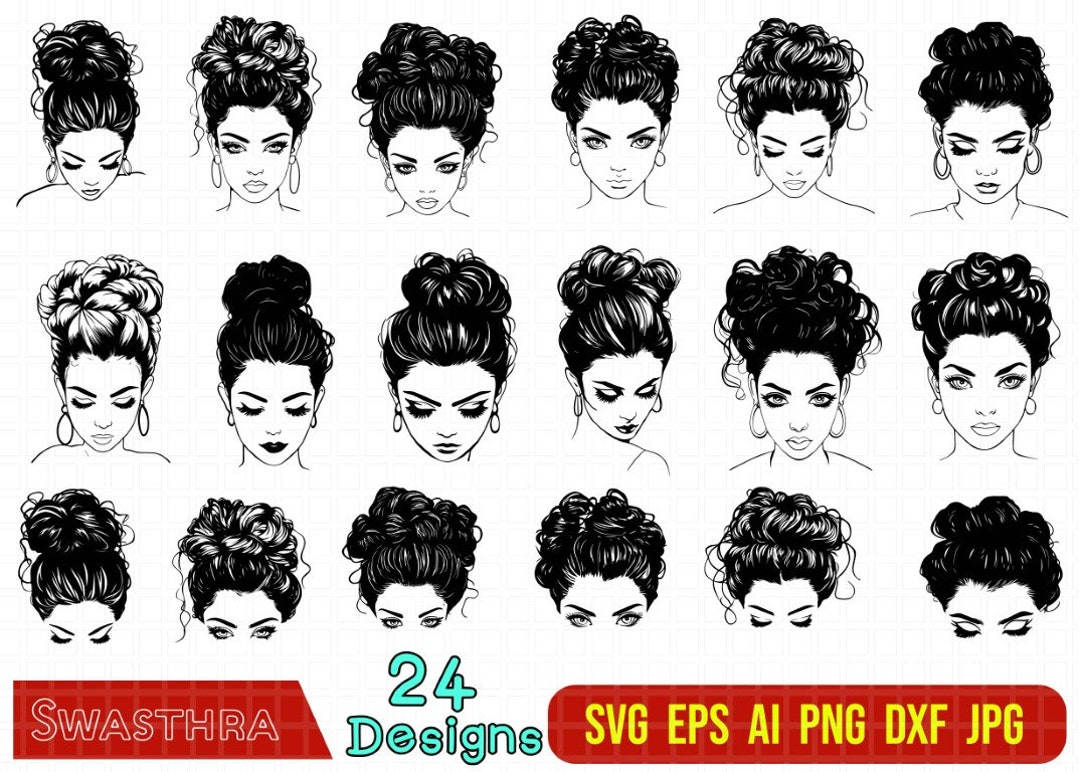 Messy Bun Svg Bundle, Messy Hair Svg, Women Face Clipart, Mom Life Svg ...