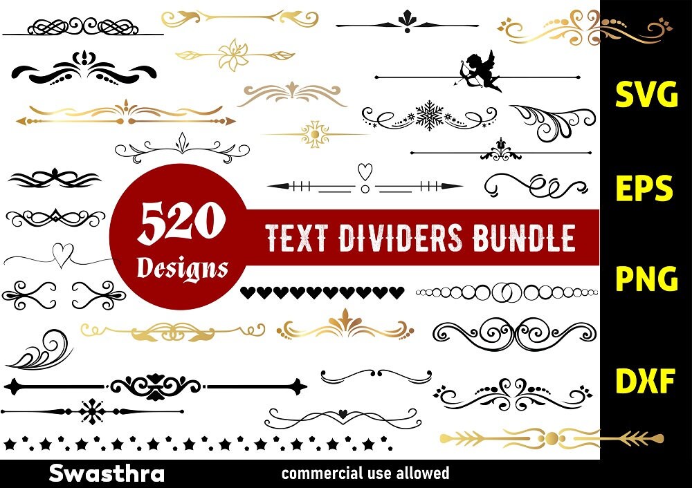 520 Text Dividers SVG, Text Divider Clip Art, Decorations Svg, Swirl ...