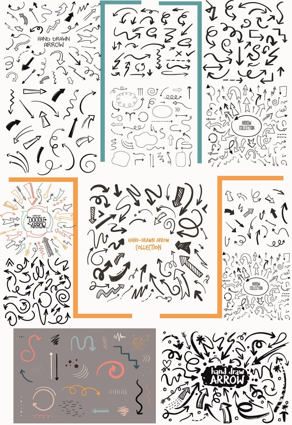 500+ Hand Drawn Doodle Art, Arrows Svg Bundle, Hand Drawn Vector Arrow ...