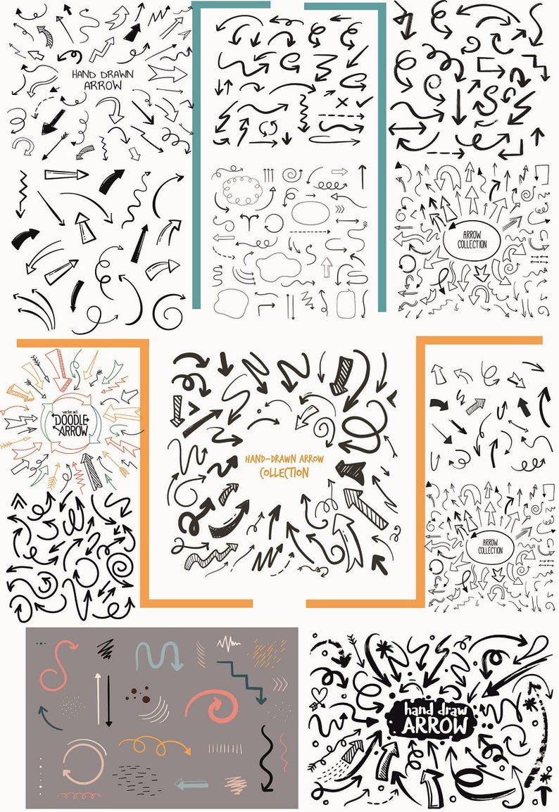 500 Hand Drawn Doodle Art, Arrows Svg Bundle, Hand Drawn Vector Arrow ...