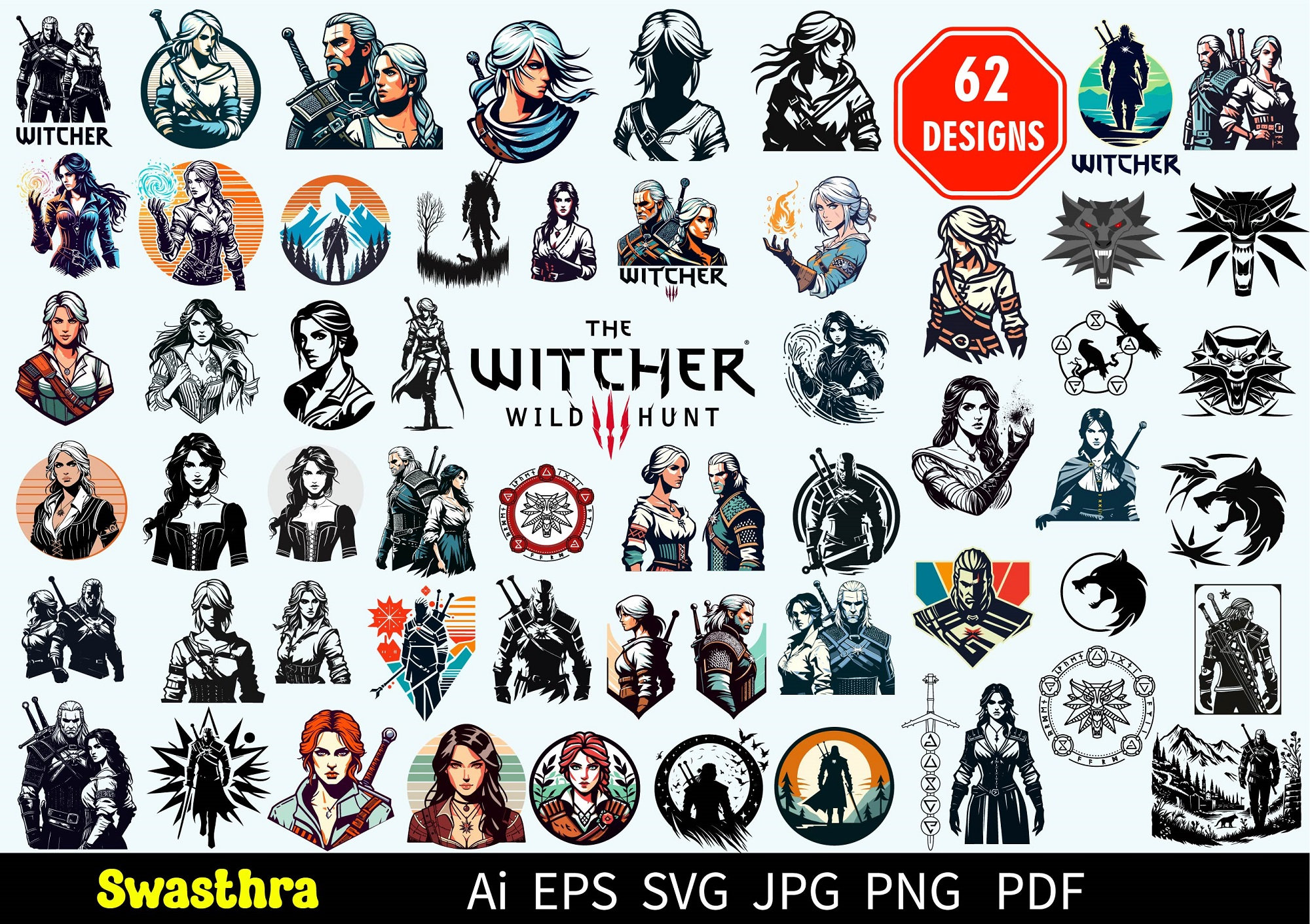 62 Witcher Svg Bundle, Geralt of Rivia Svg, White Wolf Svg, Witcher ...
