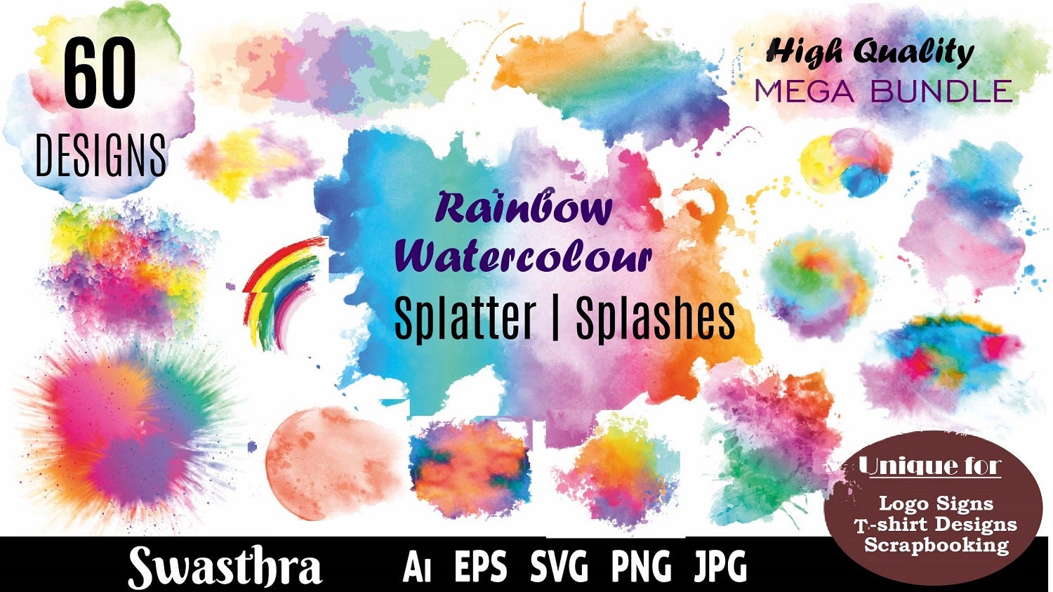 60 Rainbow Watercolor Splash SVG, Watercolor Splatter Clip Art ...