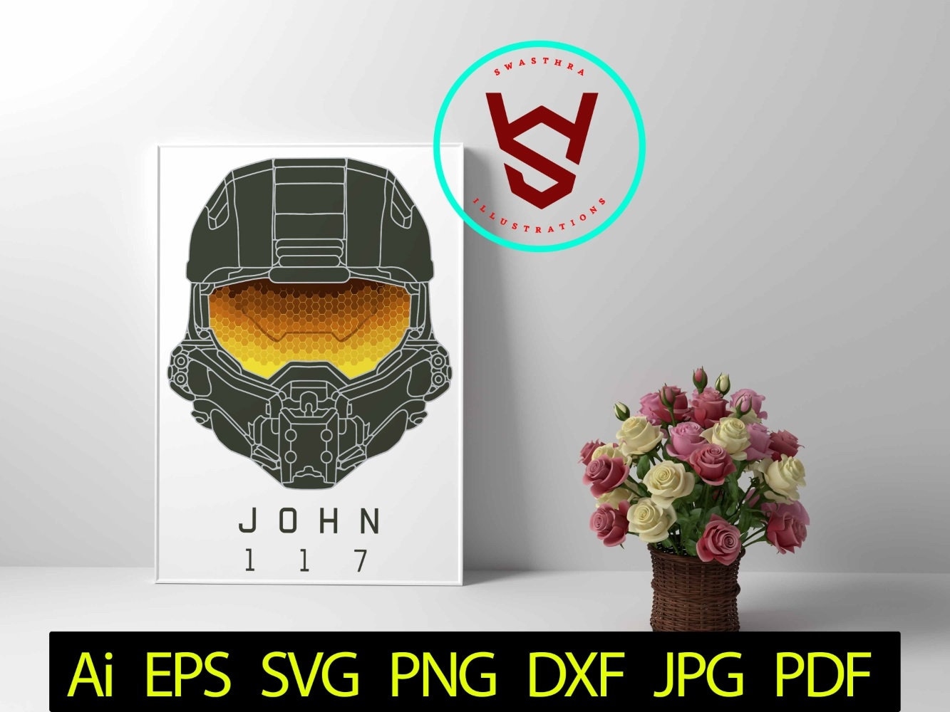 John 117 SVG, Captain Chief Svg, Video Game Vector, Spartan Helmet SVG ...