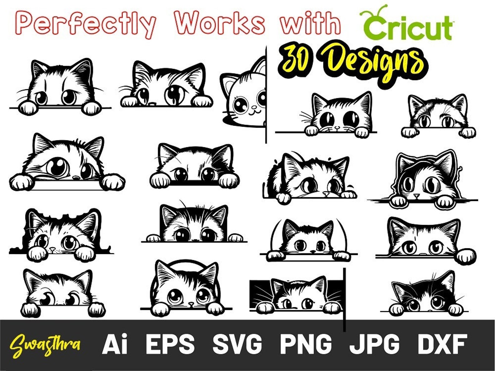 Peeking Cat SVG Bundle, Black Cat Svg, Peeking Cat Clipart, Cute Cat ...