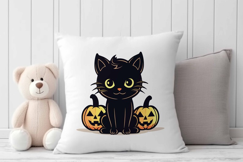 Halloween Cat SVG Clipart, Cute Halloween Black Cats, Kawaii Pumpkin ...