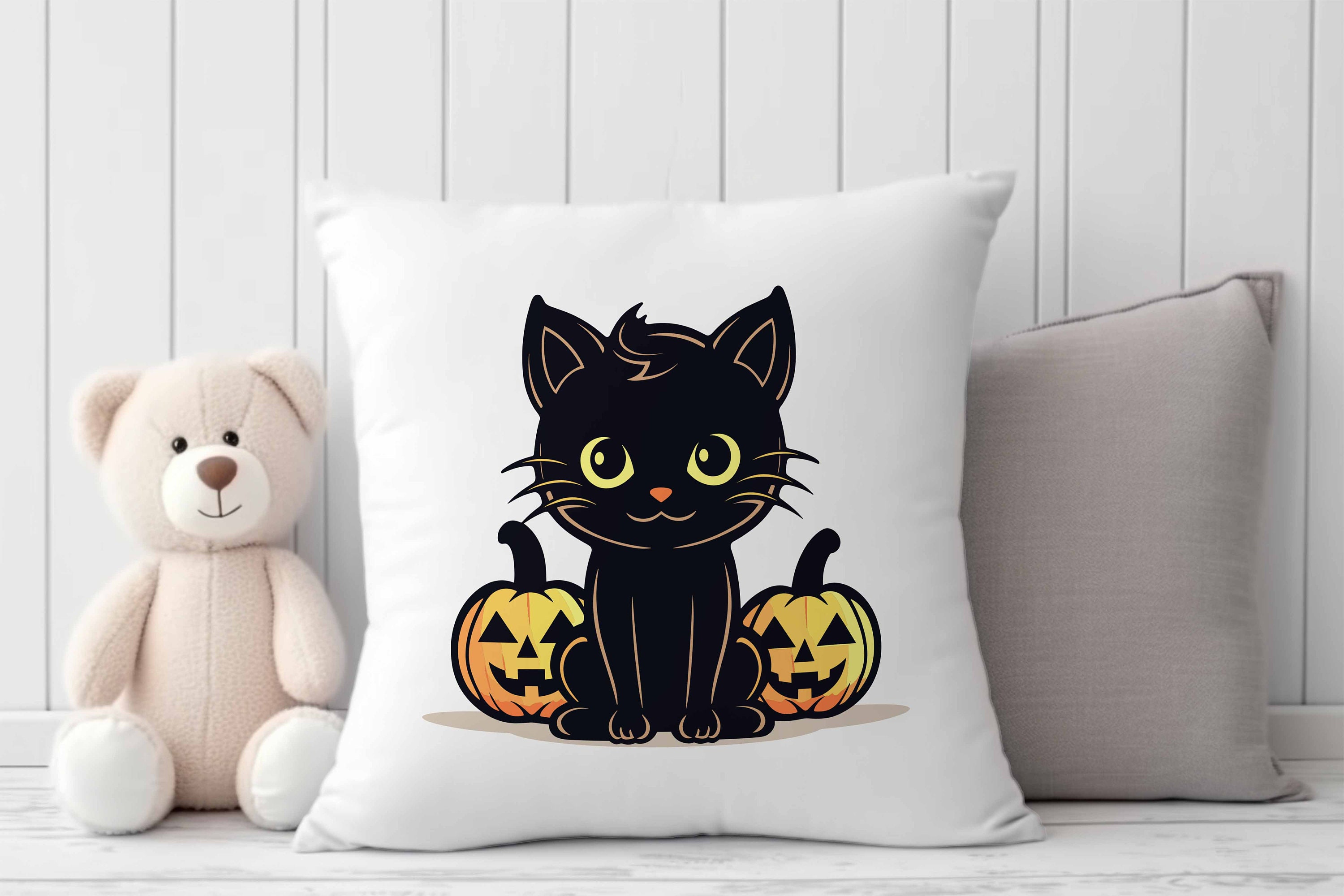 Halloween Cat SVG Clipart, Cute Halloween Black Cats, Kawaii Pumpkin ...