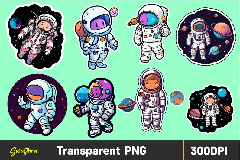 Astronaut & Space Clipart, Astronaut Stickers, Outer Space Clipart Set ...