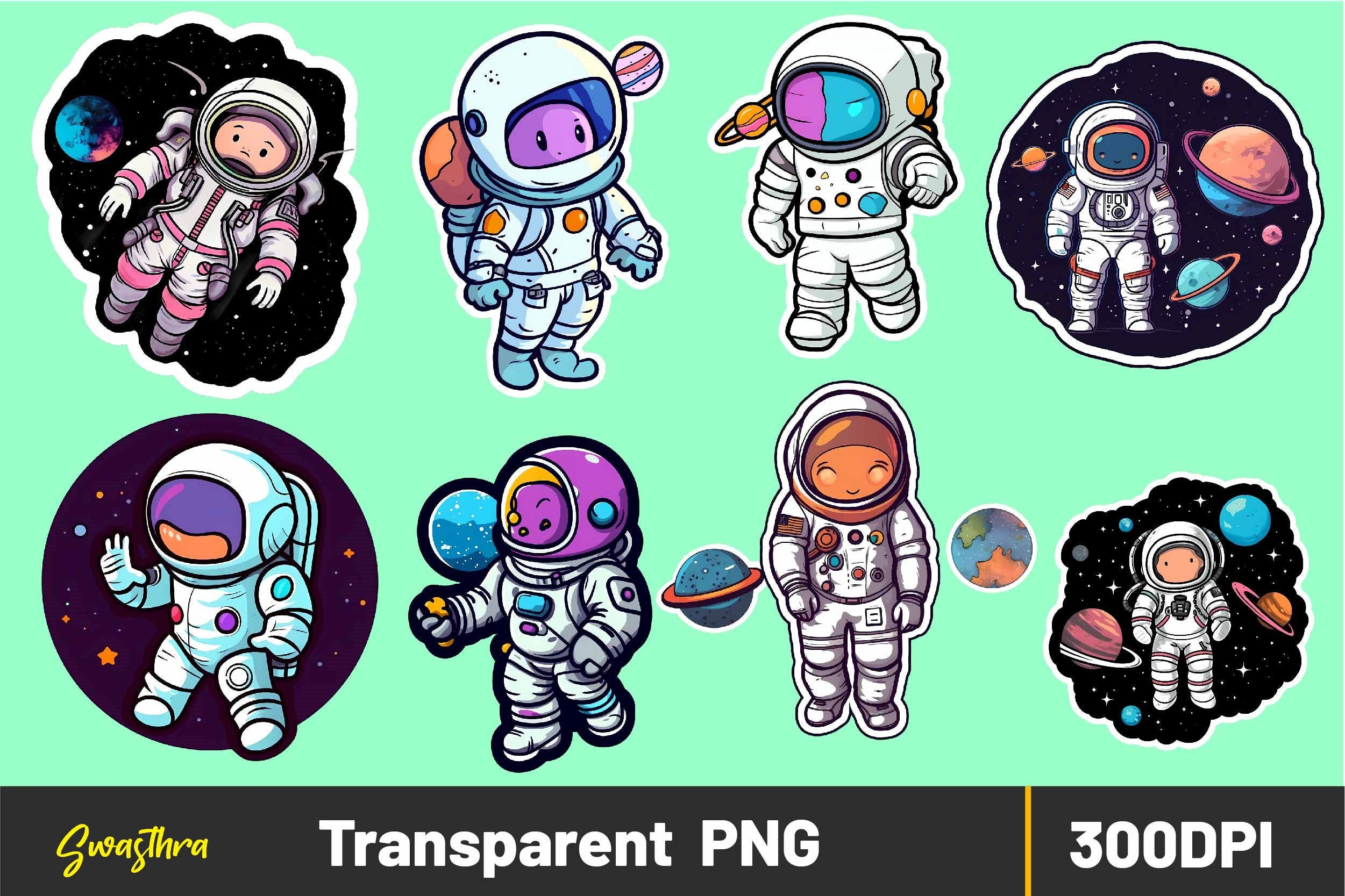 Astronaut & Space Clipart, Astronaut Stickers, Outer Space Clipart Set ...