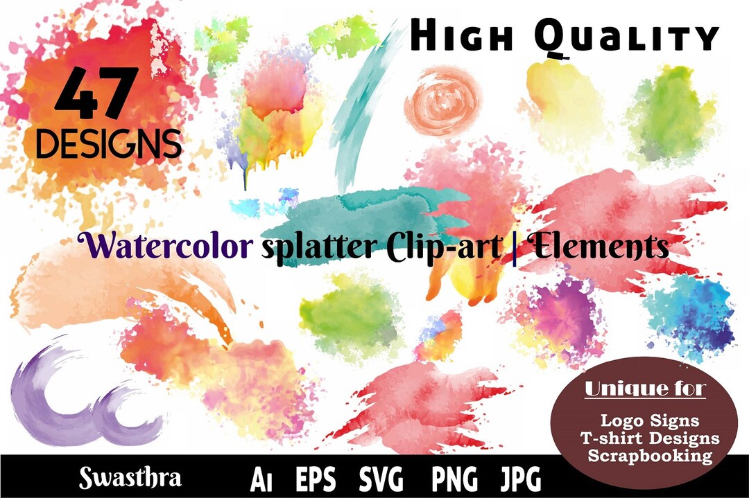 47 Watercolor Clipart SVG, Watercolor Splatter Clip Art, Abstract ...