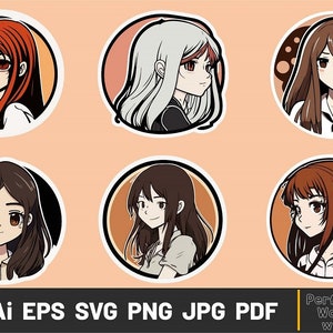 Anime Girl Stickers Svg, Anime SVG Bundle, Anime Character, Chibi Anime ...