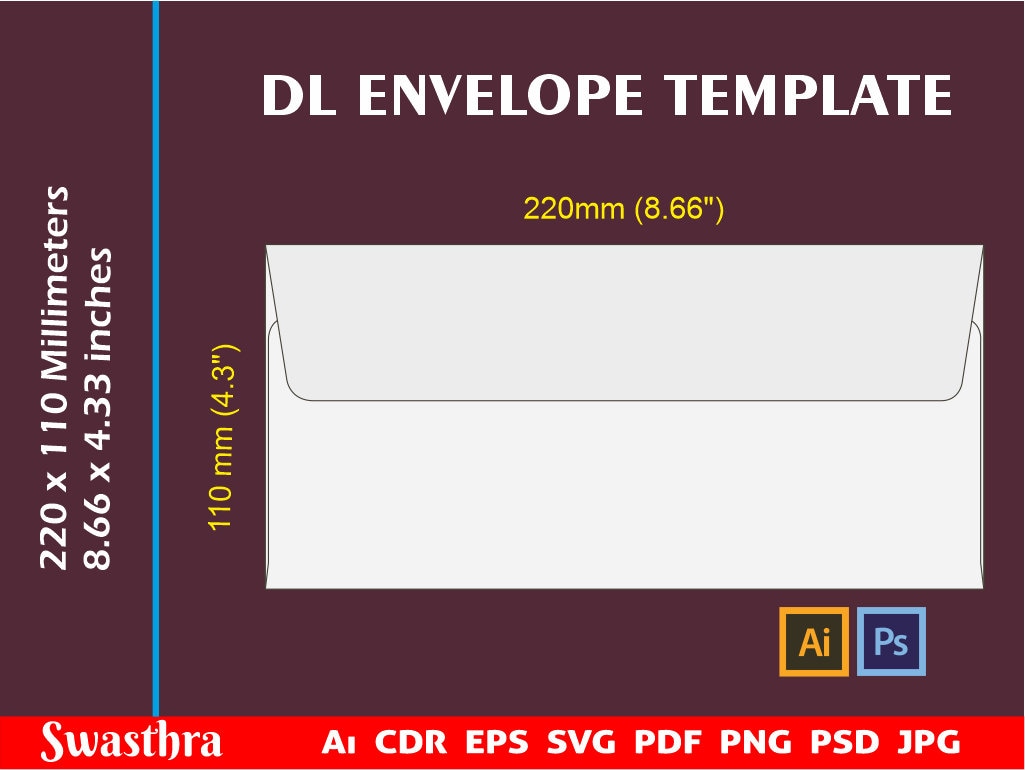 DL Sized 110x220mm Envelope Template, DL Template, Vector Envelope ...