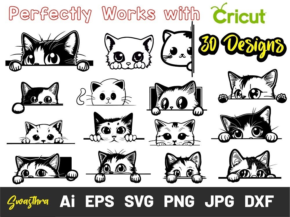 Peeking Cat SVG Bundle, Black Cat Svg, Peeking Cat Clipart, Cute Cat ...