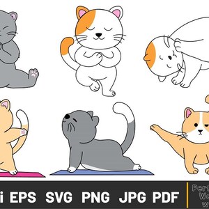 Funny Cat Doing Yoga SVG, Yoga Cat Kawaii Clipart, Workout Cat Clipart ...