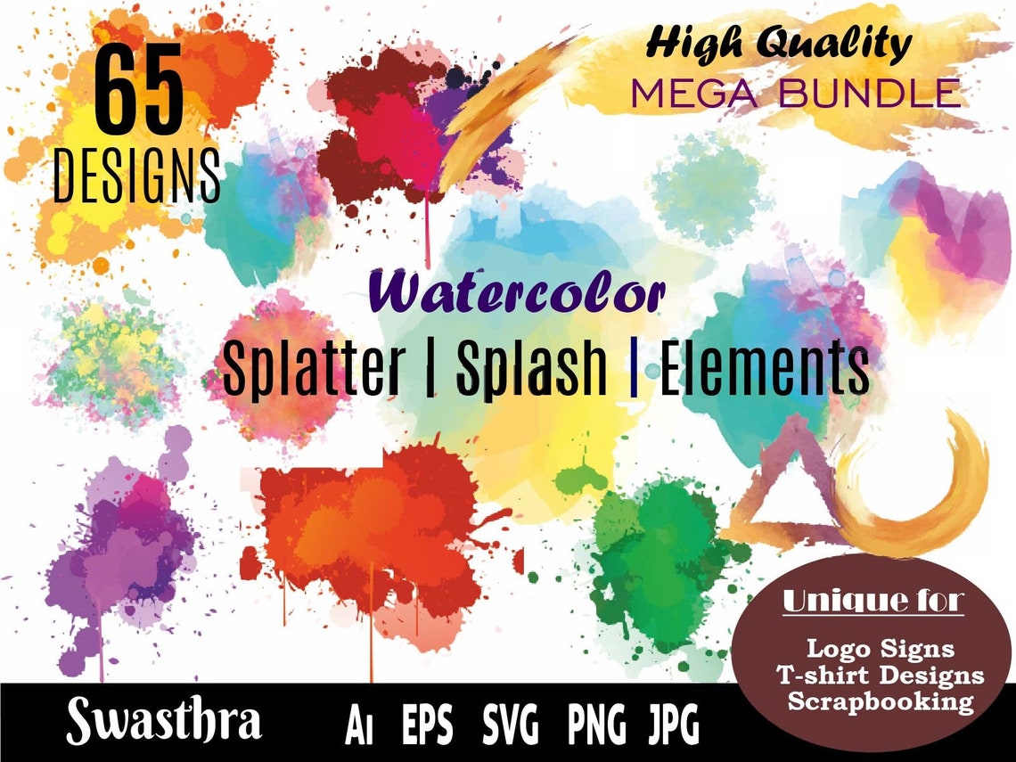 65 Watercolor Splash SVG, Watercolor Splatter Clip Art, Abstract ...