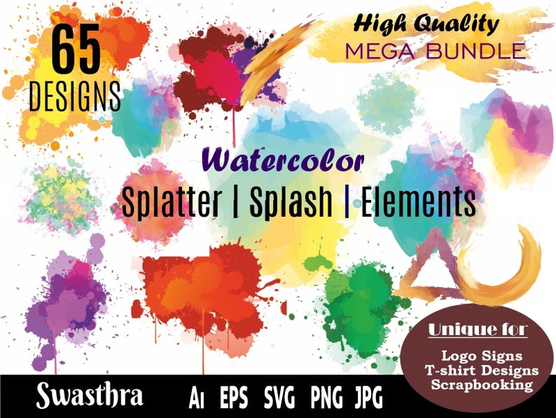 65 Watercolor Splash SVG, Watercolor Splatter Clip Art, Abstract ...