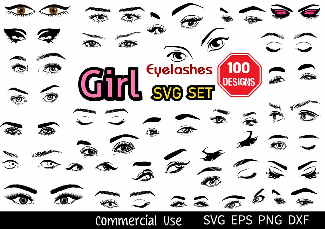 100 Female Eyelashes SVG Bundle, Woman Eyes SVG, Googly Eyes, Cartoon ...