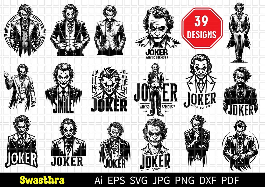 39 JOKER SVG Bundle, Movie SVG Bundle, Clown Svg, Bat Svg Bundle, Scary ...