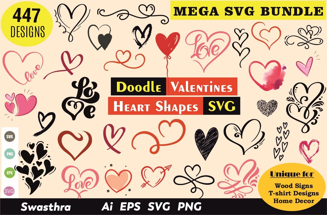 447 Doodle Heart SVG, Valentine Day SVG, Heart Shapes Symbol, Heart ...
