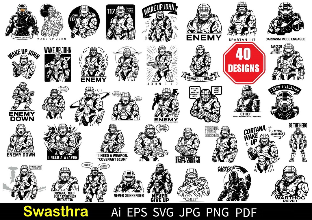40 John 117 SVG Bundle, Captain Chief Silhouette, Video Game Vector ...