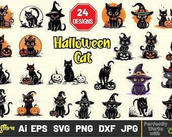 Halloween Cat Bundle Svg Bats Svg Spooky Cats Dxf Spooky - Etsy