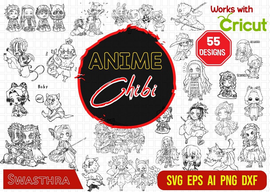 55 Chibi Anime SVG Bundle, Anime Character SVG, Ninja Svg, Chibi Anime ...