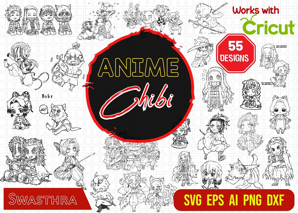 55 Chibi Anime SVG Bundle, Anime Character SVG, Ninja Svg, Chibi Anime ...
