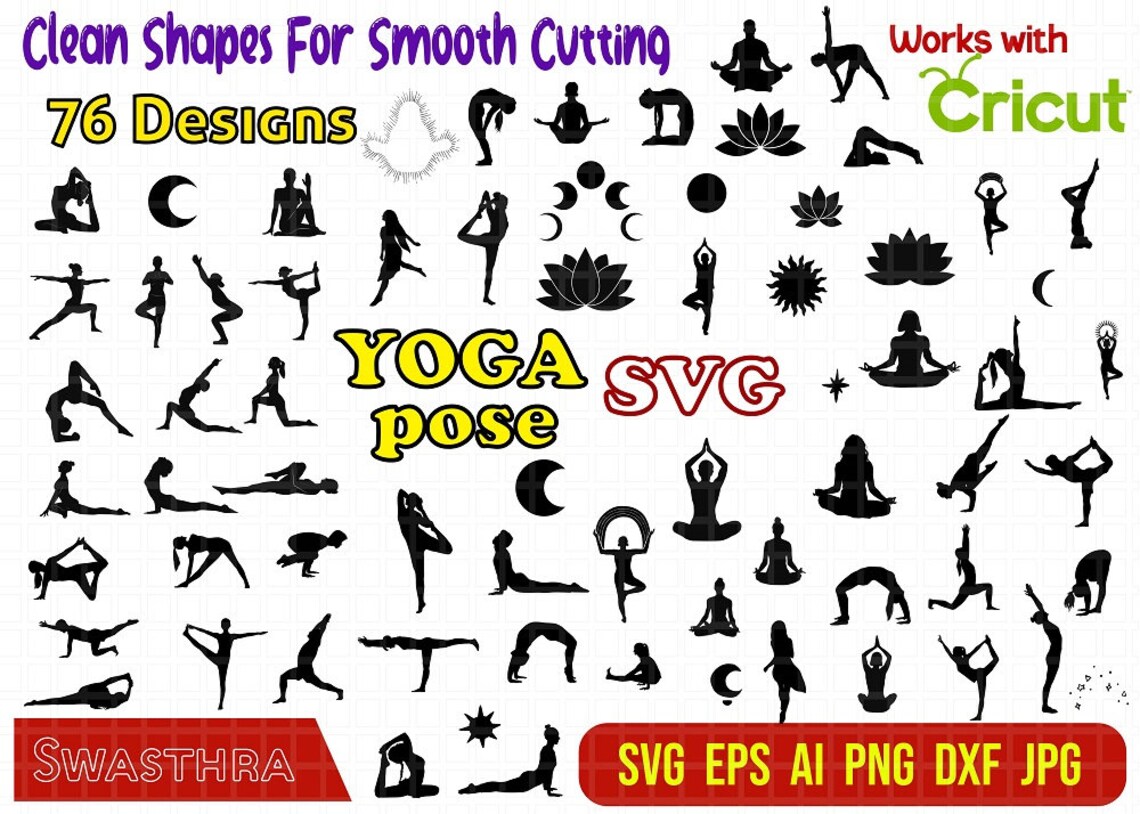 76 Yoga Pose Svg, Meditation Svg, Yoga Svg Bundle, Lotus Flower Svg ...