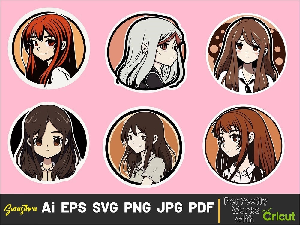 Anime Girl Stickers Svg, Anime SVG Bundle, Anime Character, Chibi Anime ...