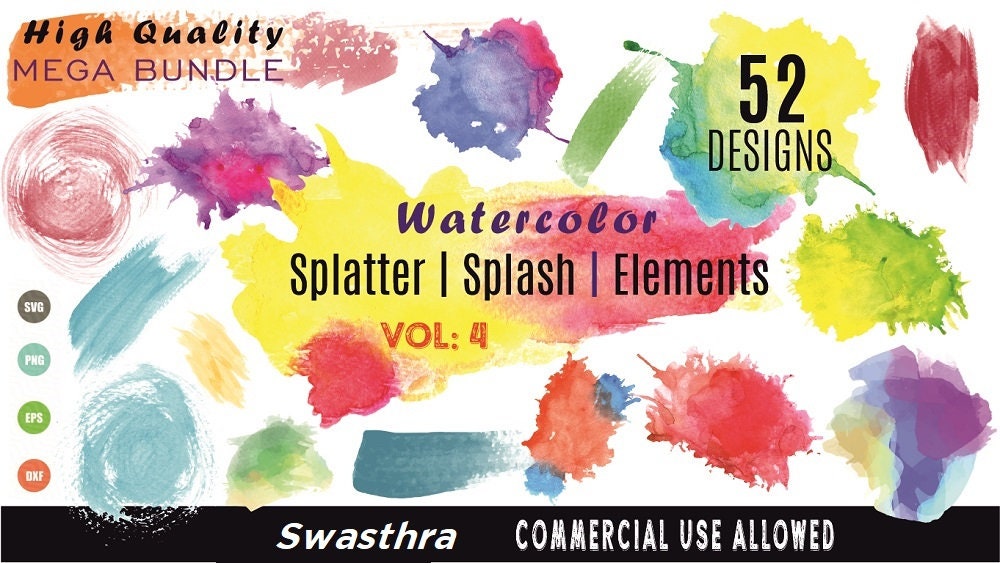 52 Watercolor Splash SVG, Watercolor Splatter Clip Art, Abstract ...