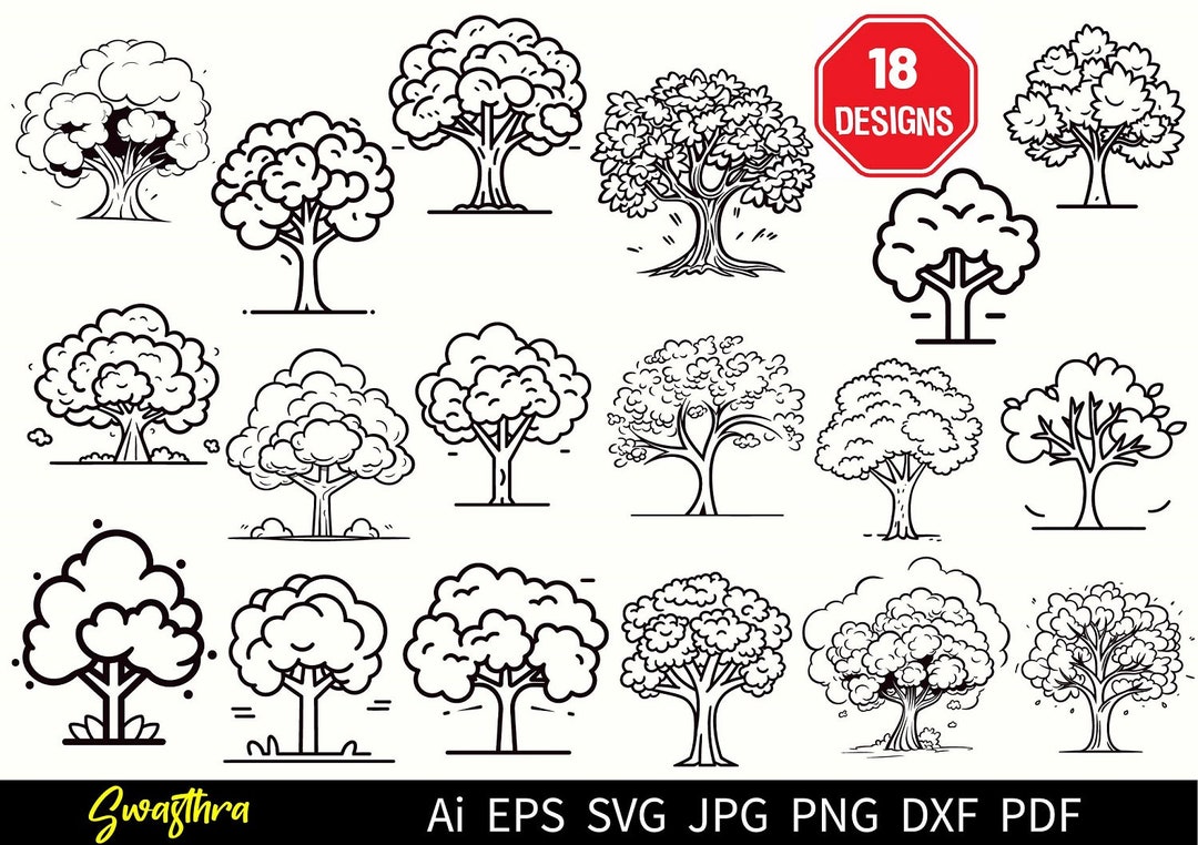 Tree SVG Bundle, Tree Silhouette Svg, Leaves, Trees Svg, Forest Svg ...