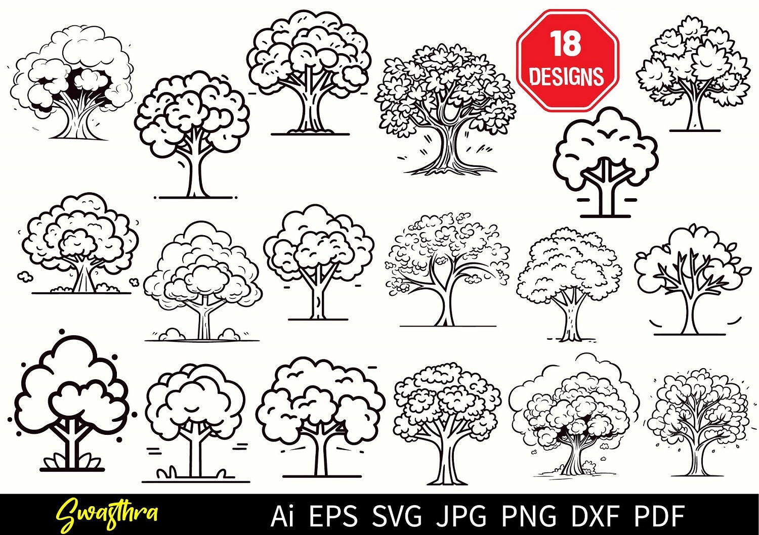 Tree SVG Bundle, Tree Silhouette Svg, Leaves, Trees Svg, Forest Svg ...