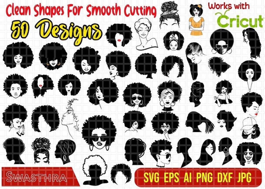 50 Afro Girl Svg, Afro Queen Svg, Afro Woman SVG, Afro Lady Svg, Curly ...