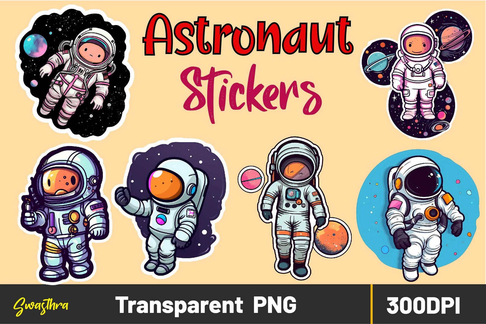 Astronaut & Space Clipart, Astronaut Stickers, Outer Space Clipart Set ...