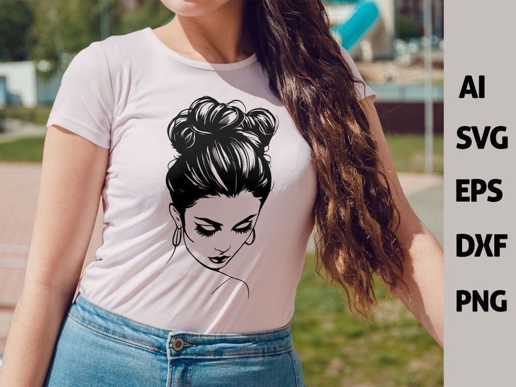Messy Bun Svg Bundle Messy Hair Svg Women Face Clipart Mom Life Svg