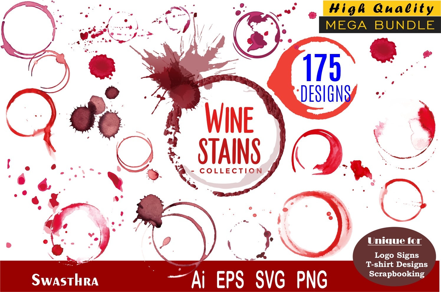 175 Watercolor Wine Stains SVG, Wine Rings and Splashes Clipart ...