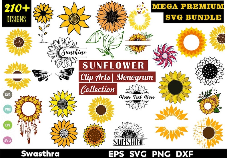 210 Sunflower SVG Bundle, Sunflower SVG Files Cricut, Sunflower Wreath ...
