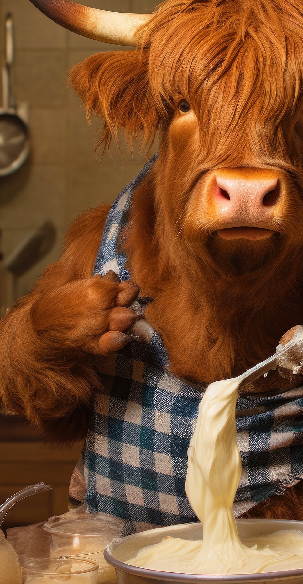 Highland Cow Baking a Cake Picture. Colour Portrait INSTANT DIGITAL ...