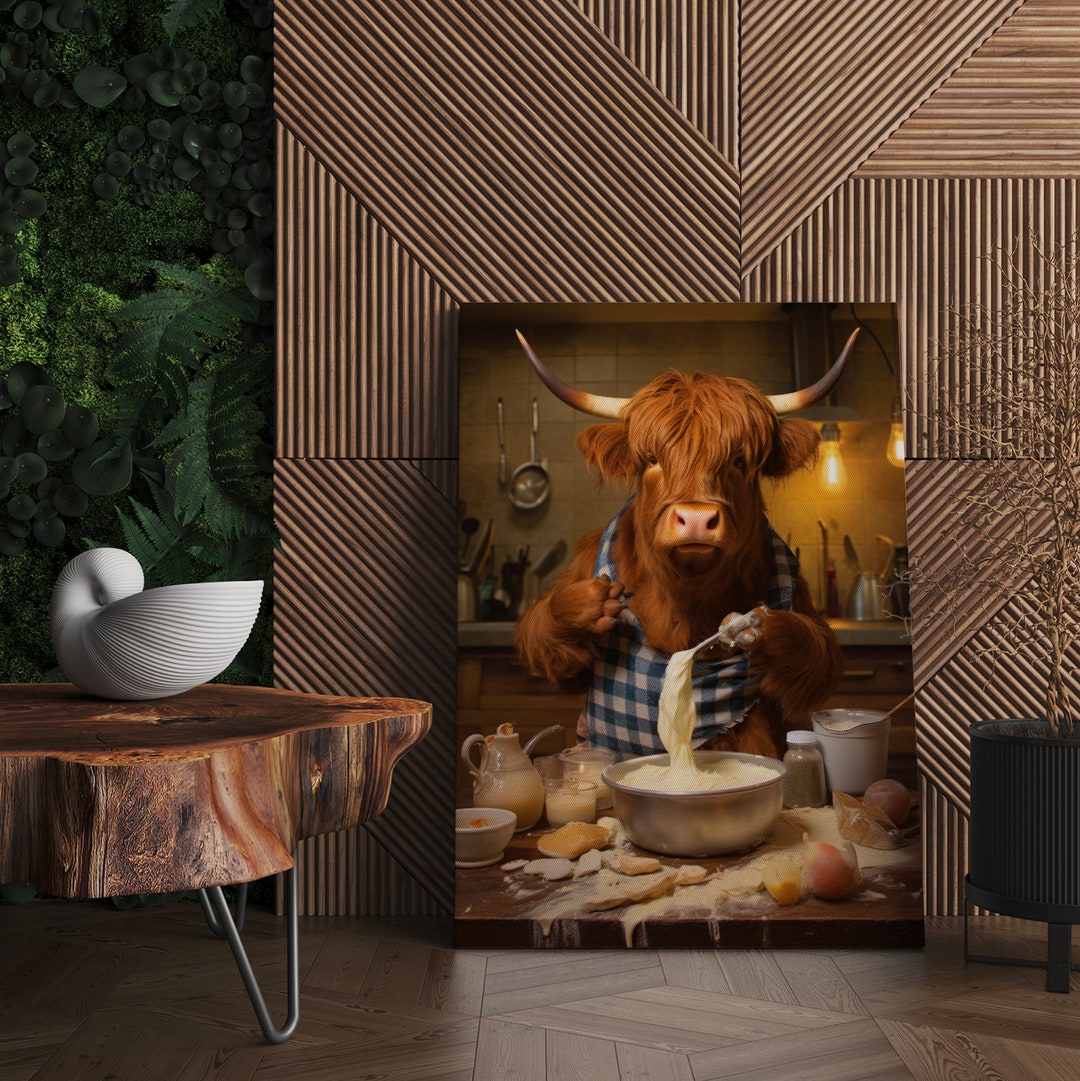 Highland Cow Baking a Cake Picture. Colour Portrait INSTANT DIGITAL ...
