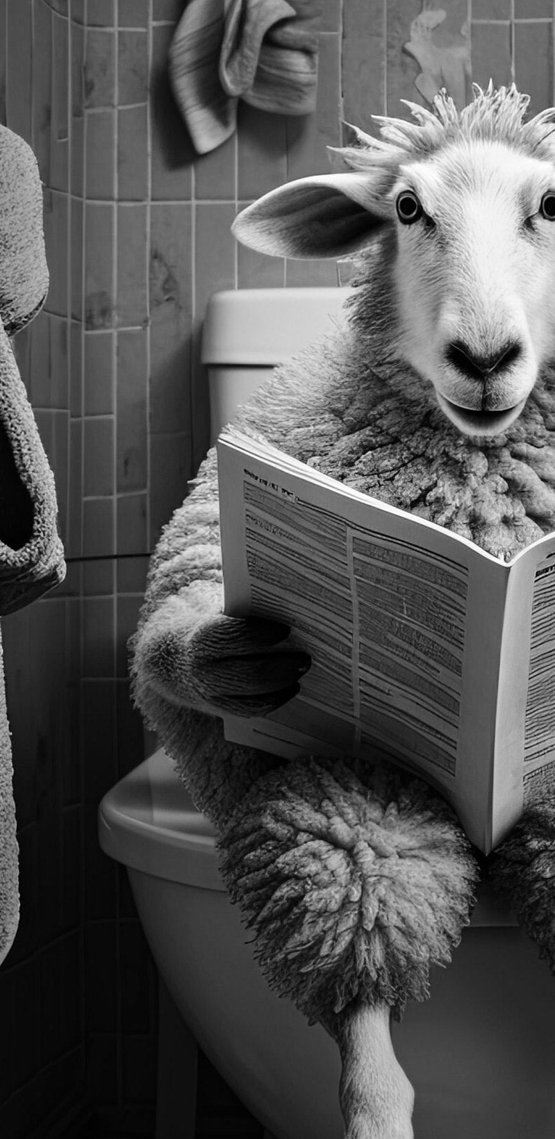 Sheep Sitting on the Toilet Reading Newspaper Picture. Black - Etsy